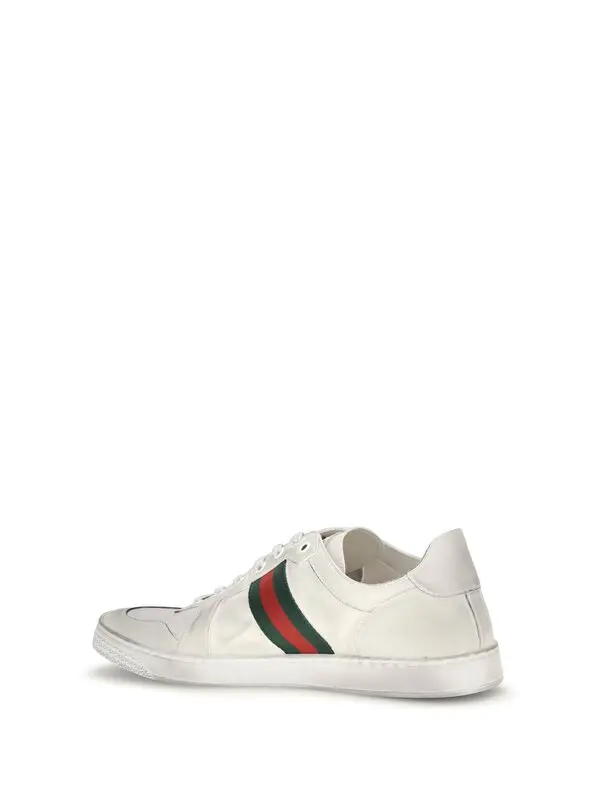 Gucci Stretch Leather Low Top Sneakers With Web Detail