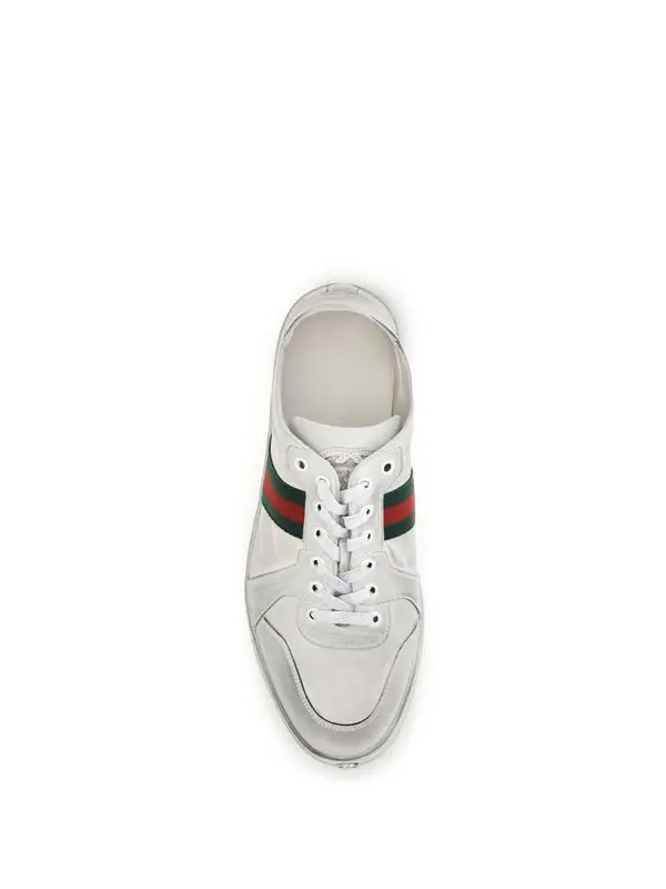Gucci Stretch Leather Low Top Sneakers With Web Detail