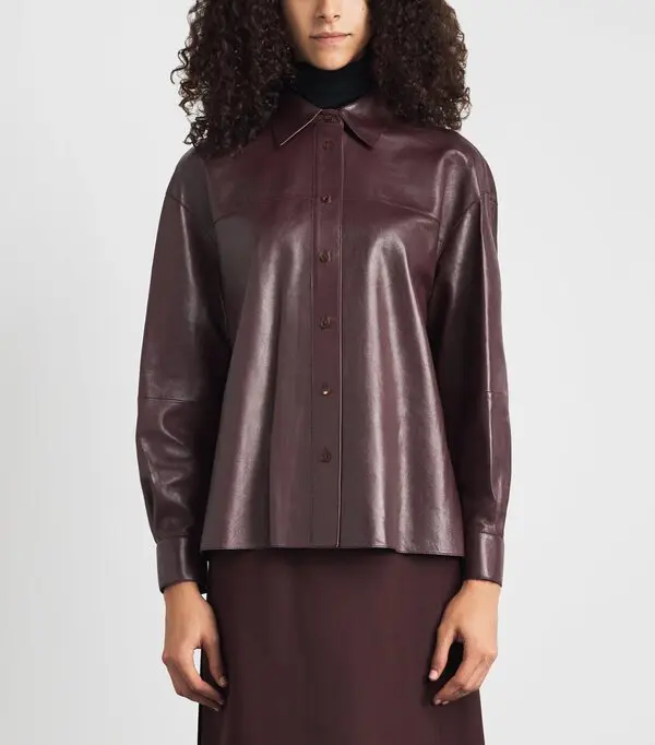 Lafayette 148 New York Leather Oversized Cropped Shirt