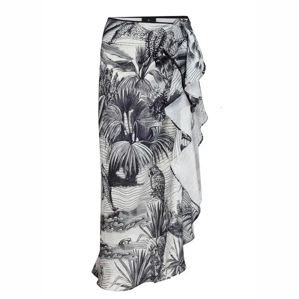 Loveist Store Grey / Black / White Majorel Ruffle Sarong Pareo - Grey/black/white
