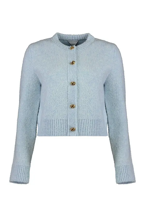 Bottega Veneta Bouclé Wool Cardigan With Metal Knot Buttons - Light Blue