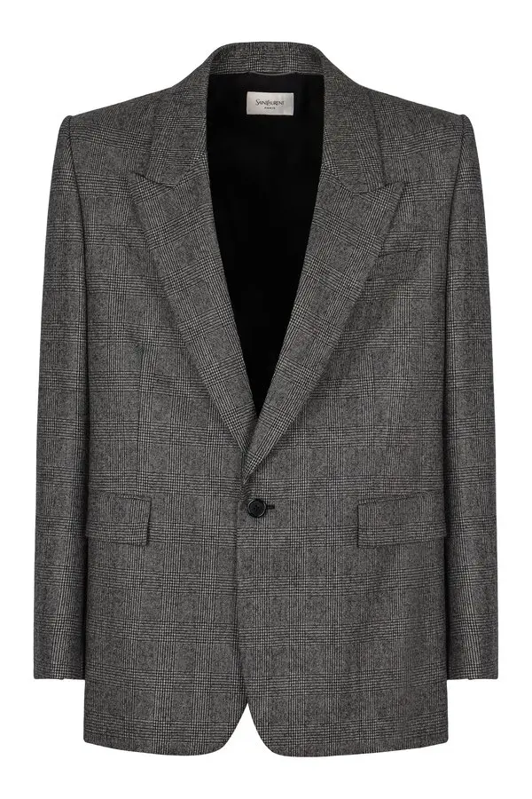 Saint Laurent Prince Of Wales Wool Flannel Blazer