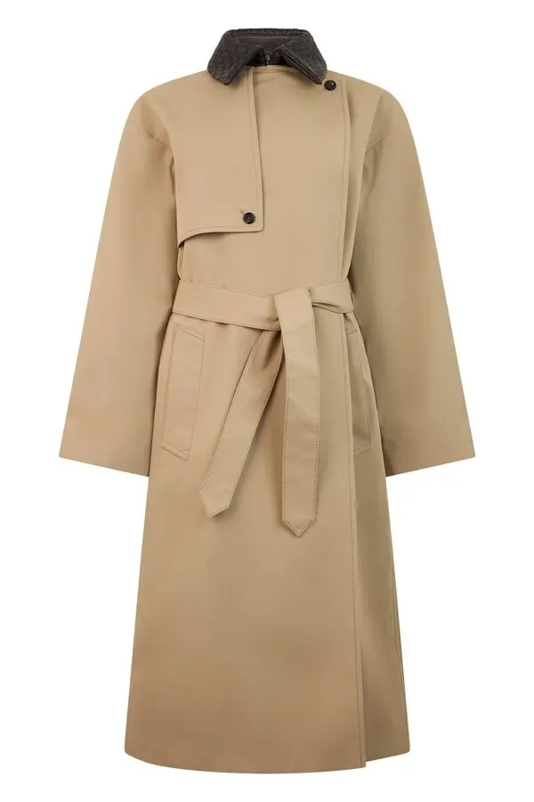 Bottega Veneta Woven-collar Trench Coat With Waist Belt - Beige