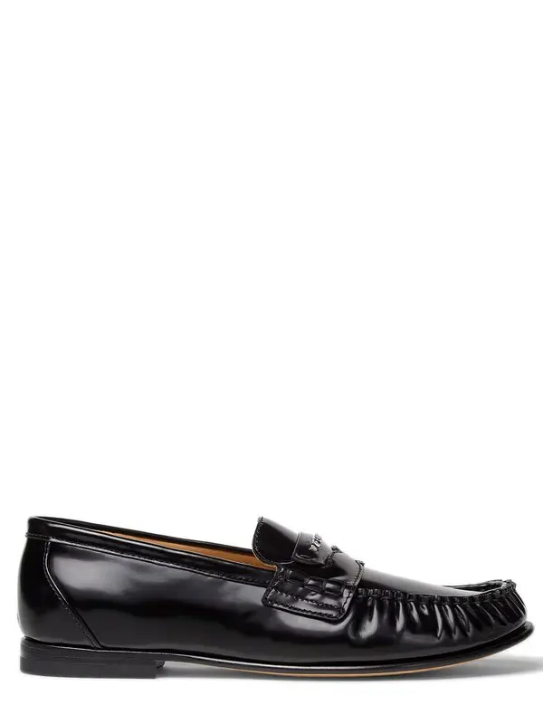 Fendi Moccasin Flats In Shiny Calfskin With Palladium-finish Hardware