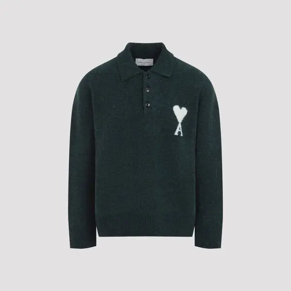 AMI Paris Alpaca Blend Adc Polo Shirt - Green