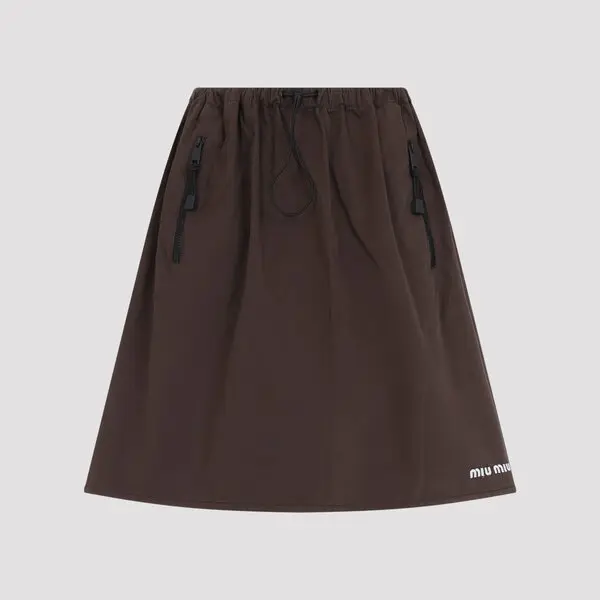 Miu Miu Cotton Drawstring Waist Skirt With Zip Pockets - Brown