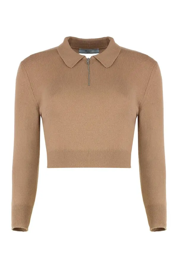 Prada Cashmere Zip-up Polo Sweater