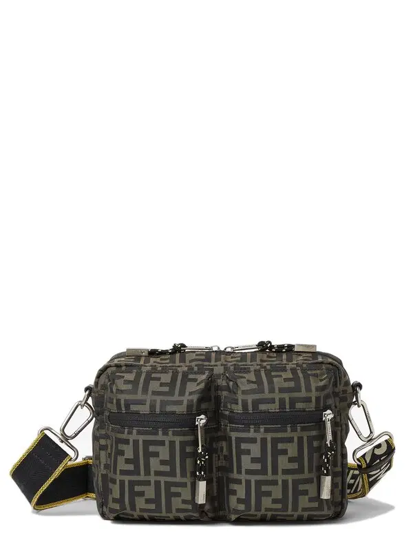 Fendi Mini Camera Case In Superlight Ff Zucca Technical Fabric With Adjustable Strap - Marrone