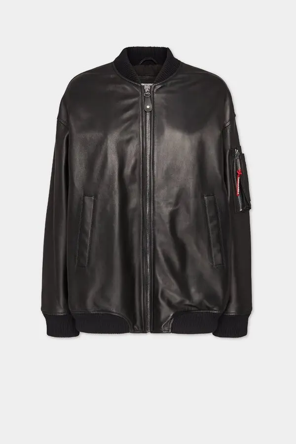 Dsquared2 Leather Oversized Bomber Jacket