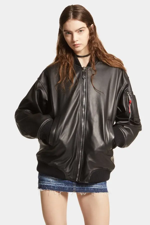 Dsquared2 Leather Oversized Bomber Jacket