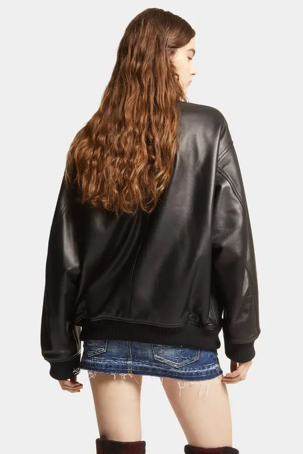 Dsquared2 Leather Oversized Bomber Jacket