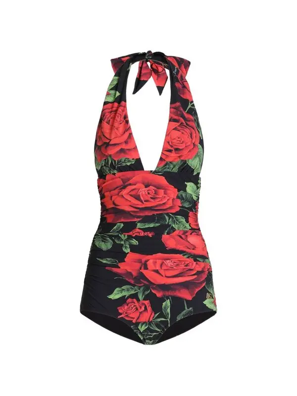 Dolce & Gabbana Rose Print Swimsuit - Black