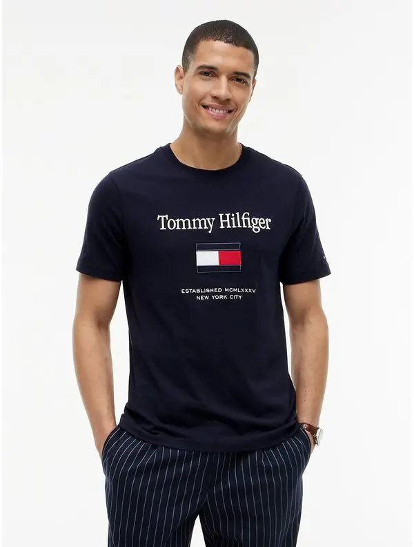Tommy Hilfiger Embroidered Flag Logo T-shirt - Navy