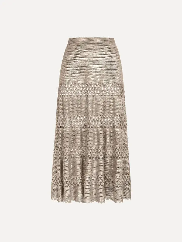 Oscar De La Renta Metallic Foil Knit Midi Skirt