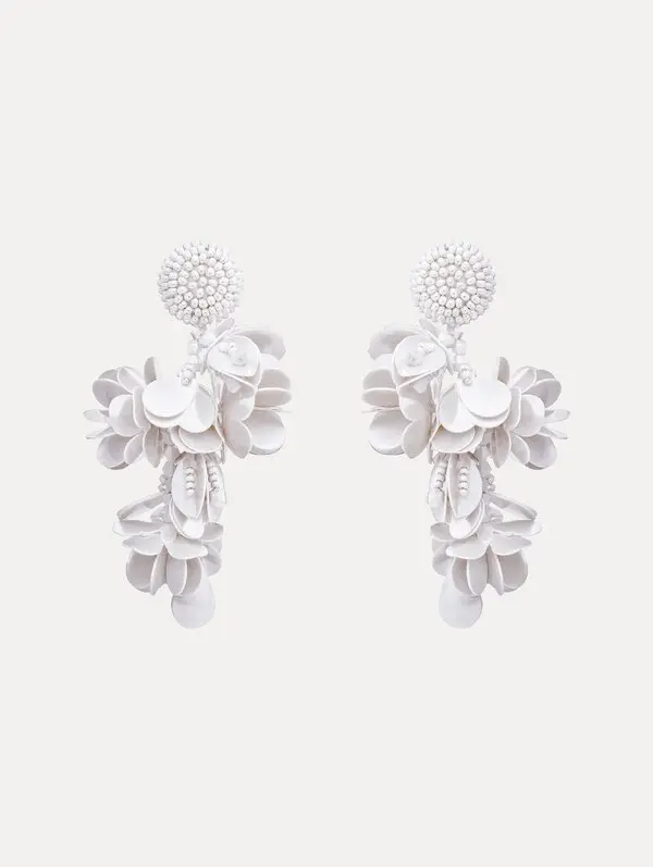 Oscar De La Renta Beaded Floral Bouquet Clip-on Earrings - White