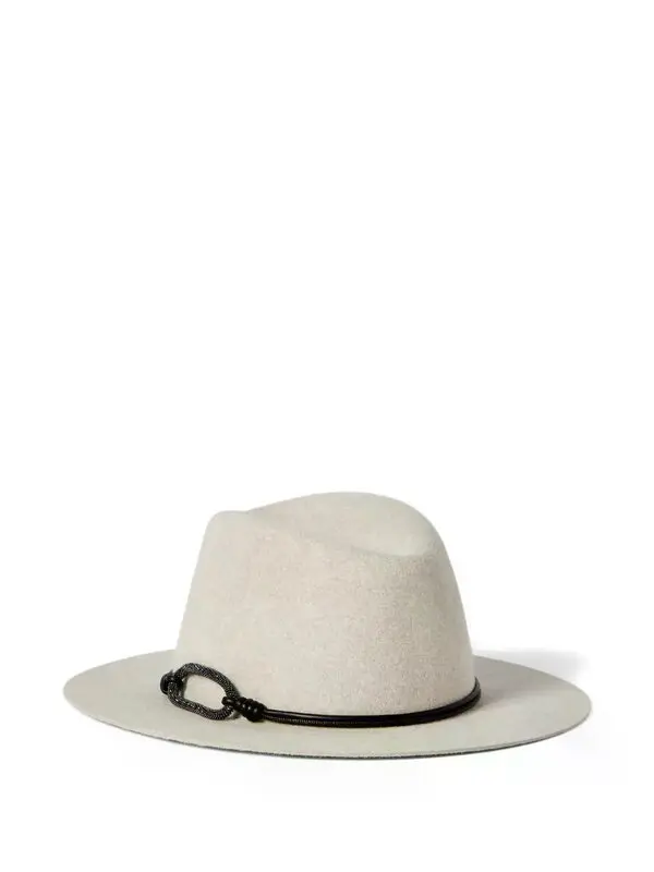 Brunello Cucinelli Felt Fedora With Leather And Monili Band Hat - Neutrals