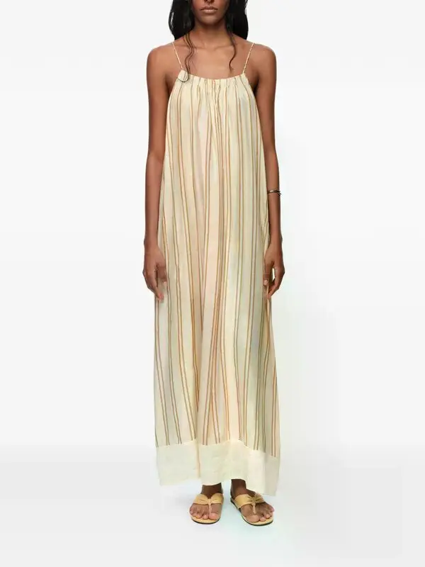 Bimba Y Lola Sand Striped Linen Dress With Thin Straps