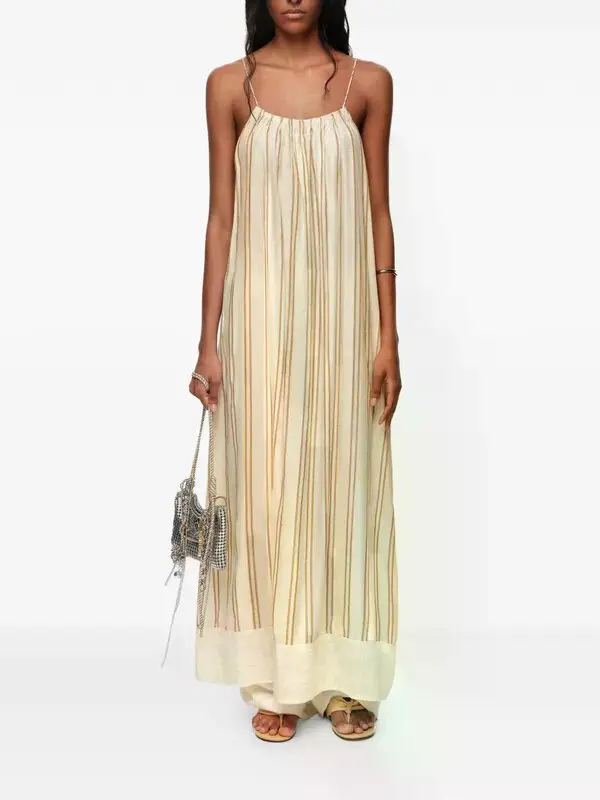 Bimba Y Lola Sand Striped Linen Dress With Thin Straps