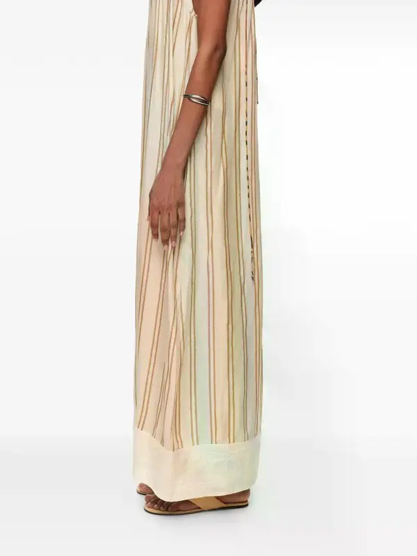 Bimba Y Lola Sand Striped Linen Dress With Thin Straps