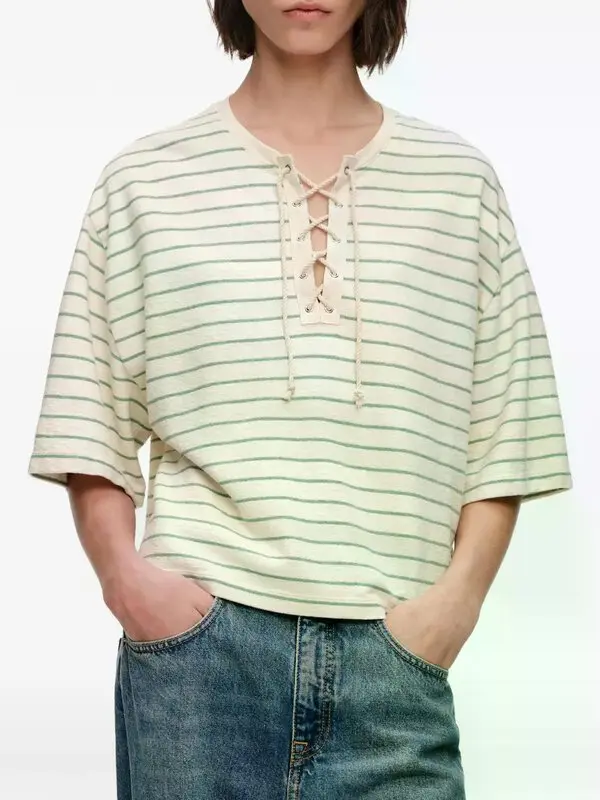 Bimba Y Lola Striped Adjustable Crew Neck T-shirt - Green
