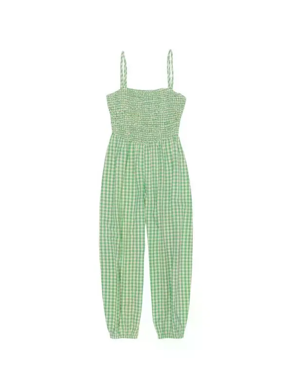 Bimba Y Lola Checked Gathered Balloon Jumpsuit - Green