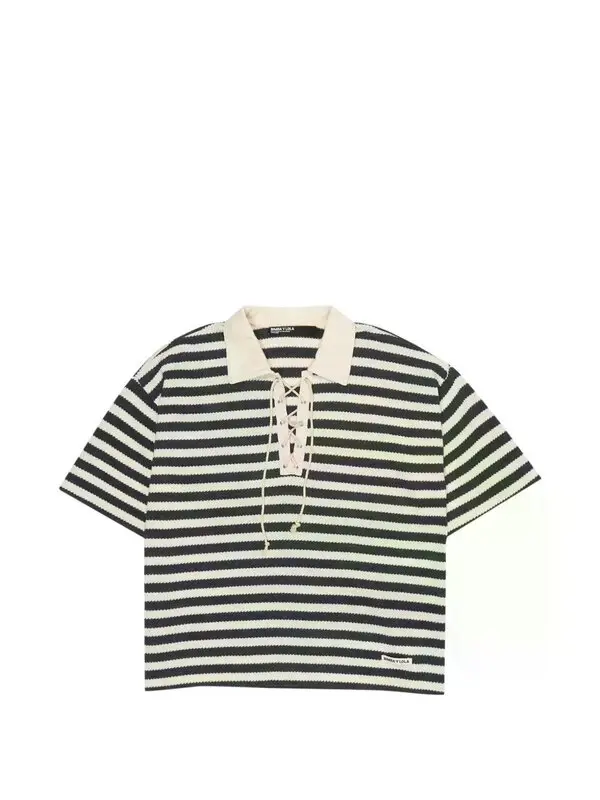 Bimba Y Lola Striped T-shirt With Adjustable Polo Shirt Collar - Black