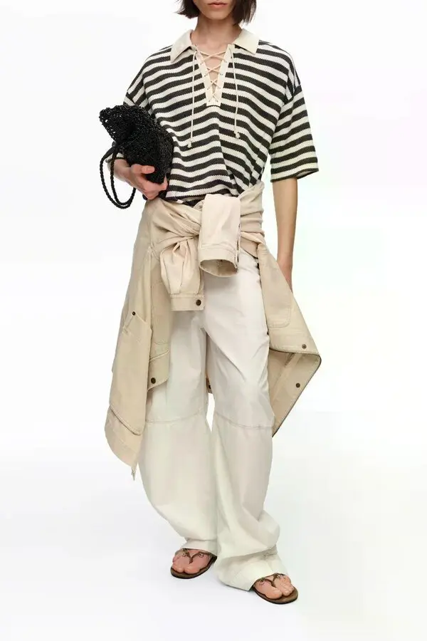 Bimba Y Lola Striped T-shirt With Adjustable Polo Shirt Collar