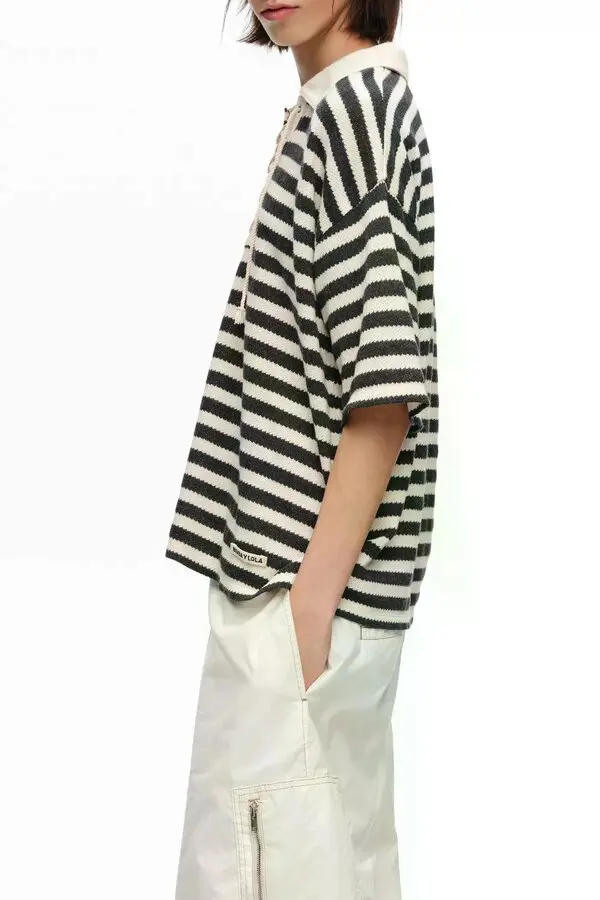 Bimba Y Lola Striped T-shirt With Adjustable Polo Shirt Collar