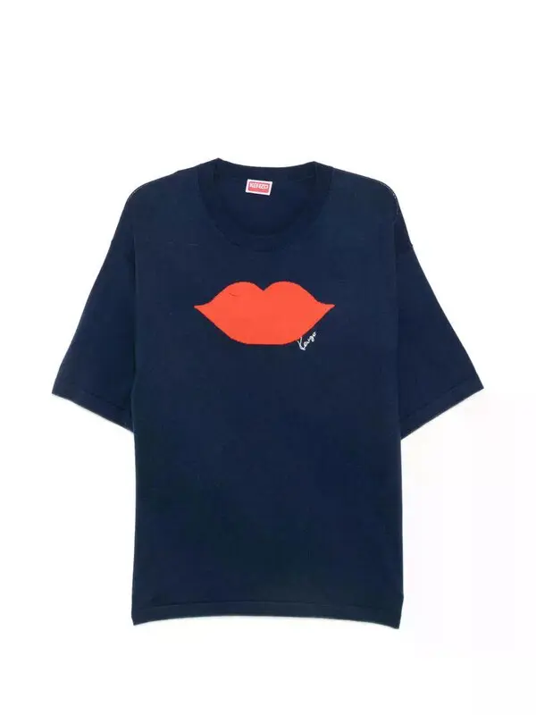 Kenzo Lips Intarsia Crew Neck Short Sleeve Sweater