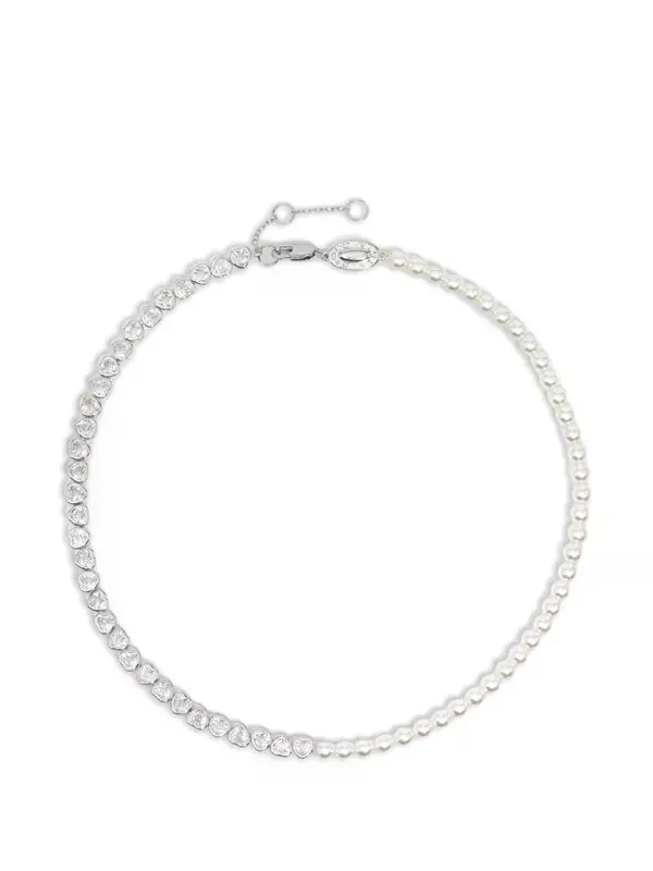 Bimba Y Lola Pearls And Crystals Heart Necklace - Silver