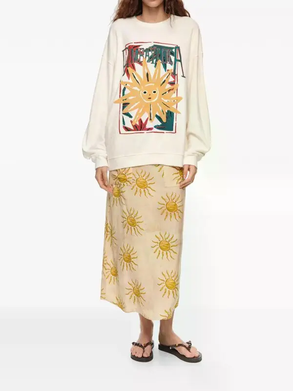 Bimba Y Lola The South Linen A-line Skirt With Sun Print - Neutrals