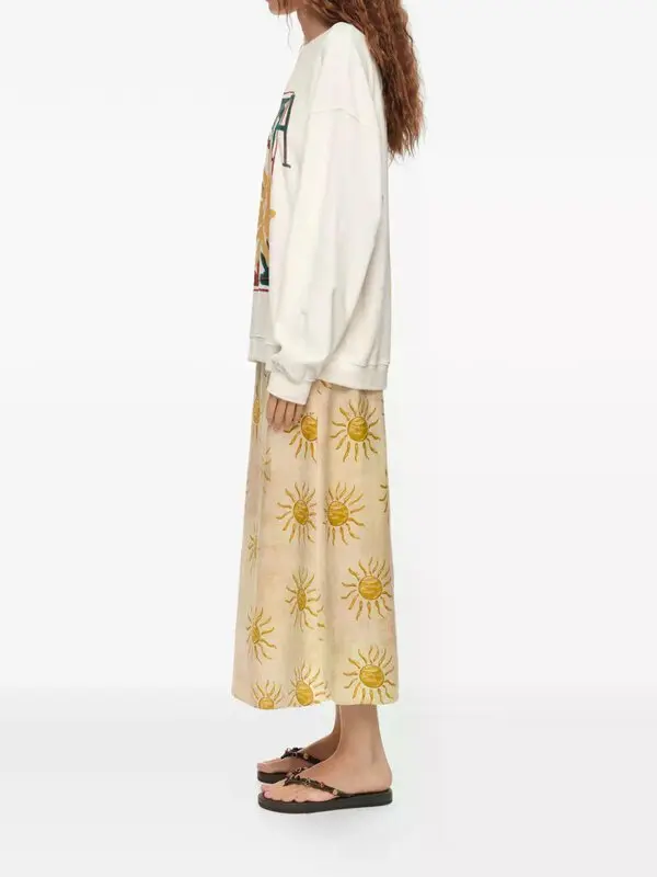 Bimba Y Lola The South Linen A-line Skirt With Sun Print - Neutrals