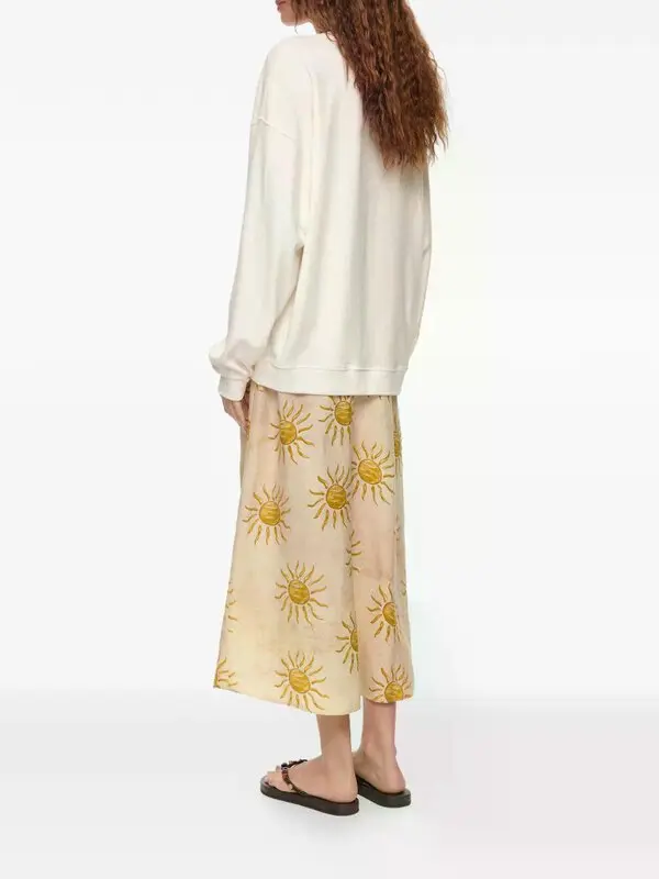 Bimba Y Lola The South Linen A-line Skirt With Sun Print - Neutrals