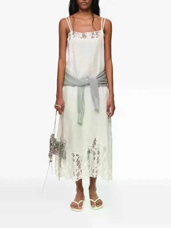 Bimba Y Lola White Washed Linen Lace Midi Dress