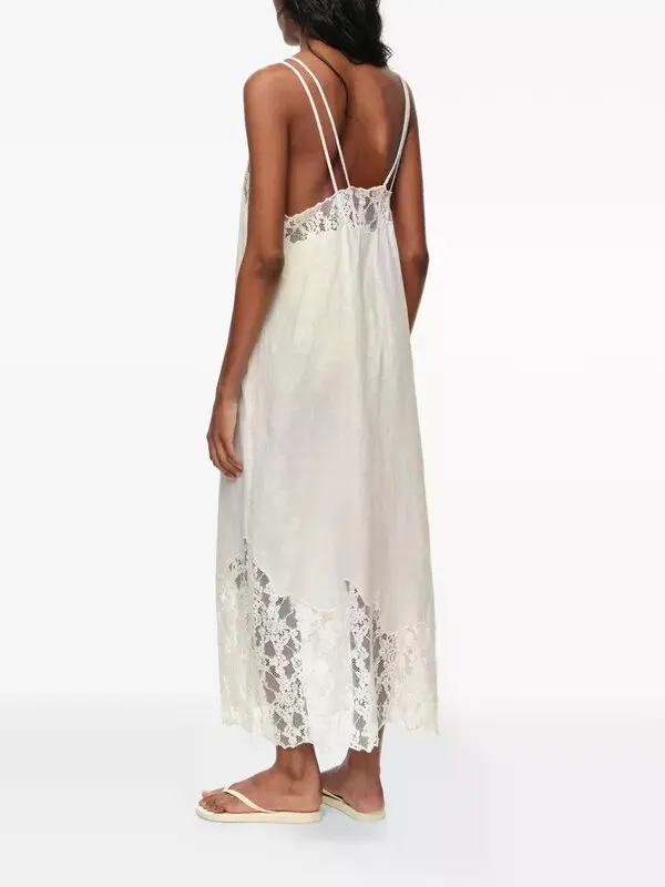 Bimba Y Lola White Washed Linen Lace Midi Dress