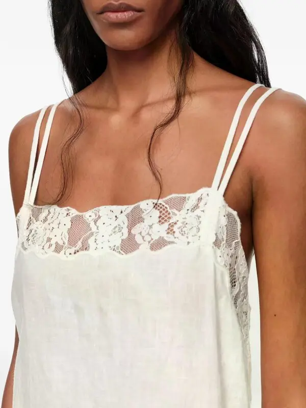Bimba Y Lola White Washed Linen Lace Midi Dress