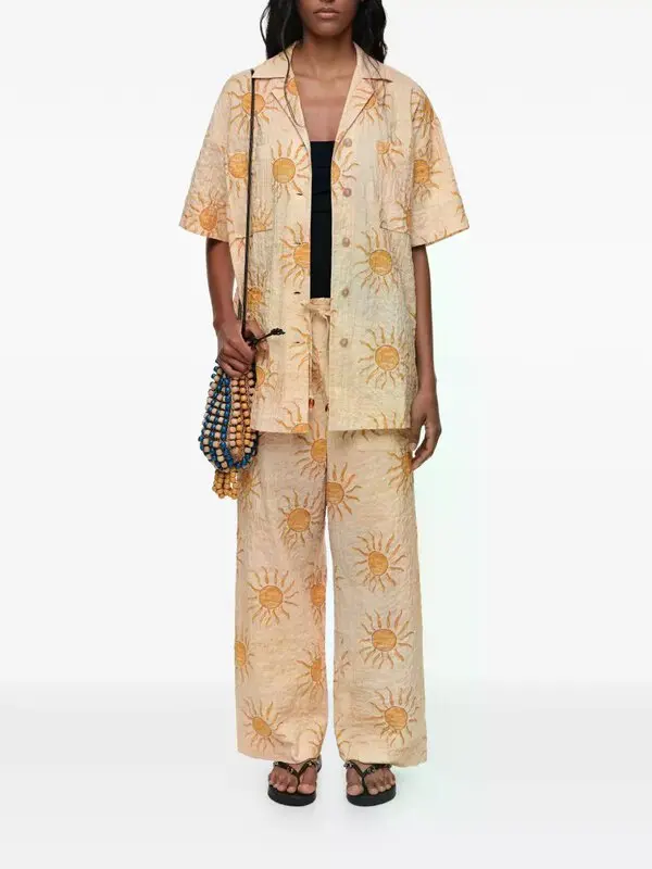 Bimba Y Lola By The South" Textured Cotton Oversized Shirt With Sun Print