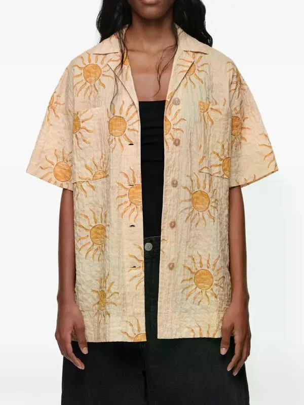 Bimba Y Lola By The South" Textured Cotton Oversized Shirt With Sun Print