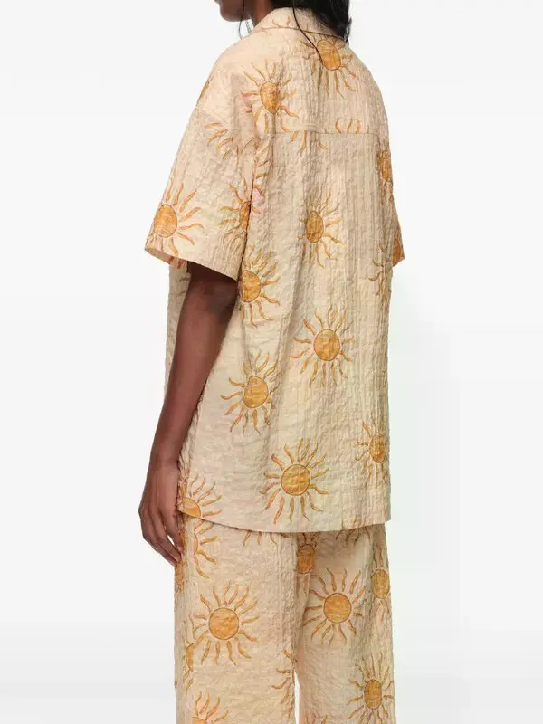 Bimba Y Lola By The South" Textured Cotton Oversized Shirt With Sun Print