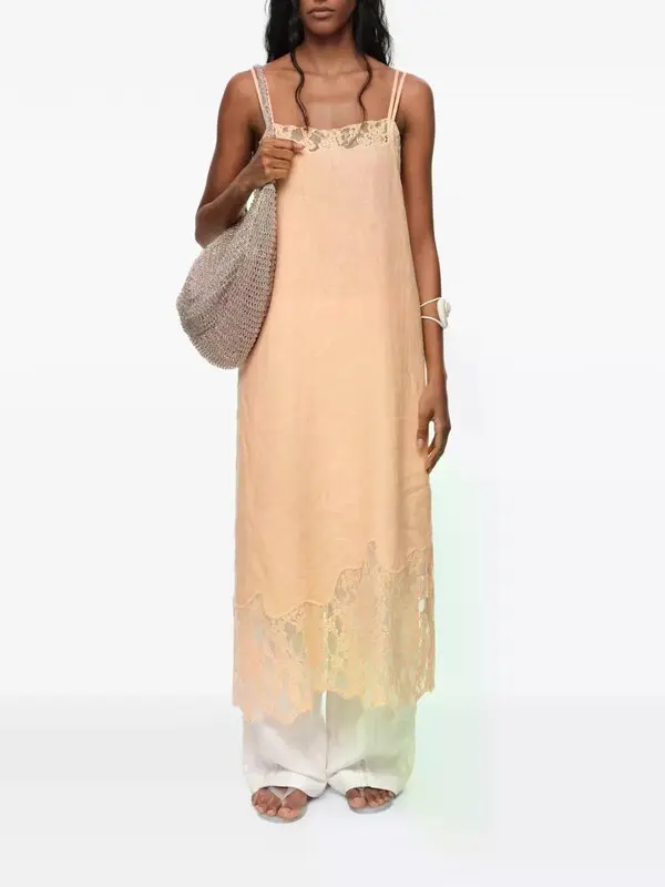 Bimba Y Lola Washed Linen Lace Midi Dress - Orange