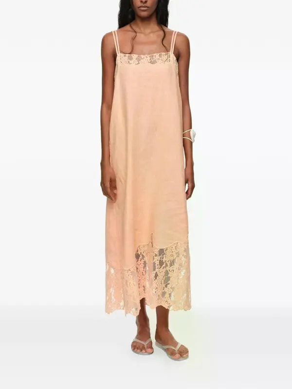 Bimba Y Lola Washed Linen Lace Midi Dress