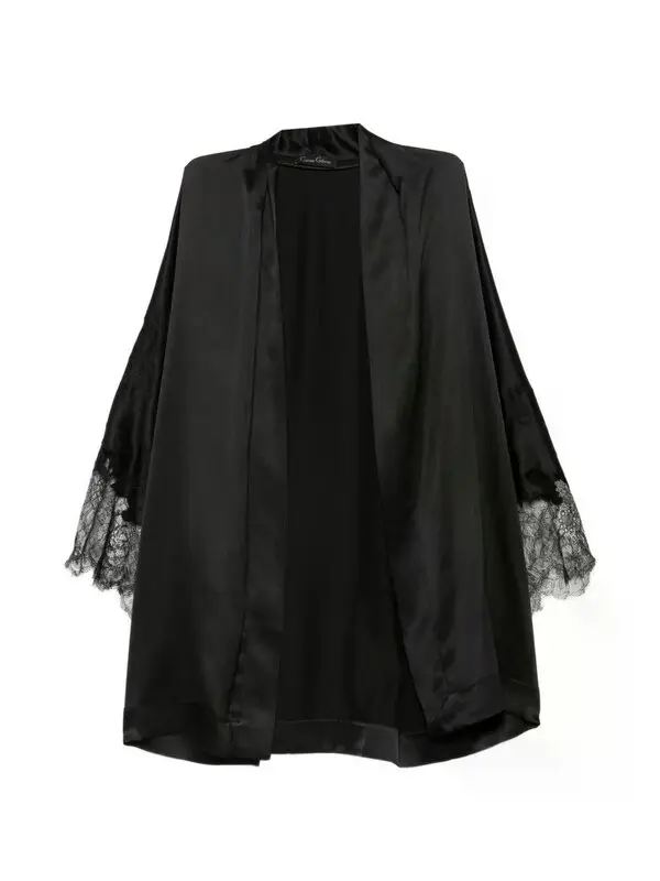 Carine Gilson Lace-trim Silk Kimono - Black