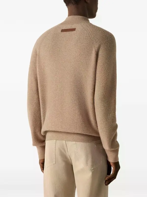 Zegna Light-beige Mélange Oasi Cashmere Zip-mock Sweater