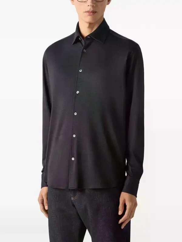 Zegna Navy Blue Cashmere And Silk Shirt