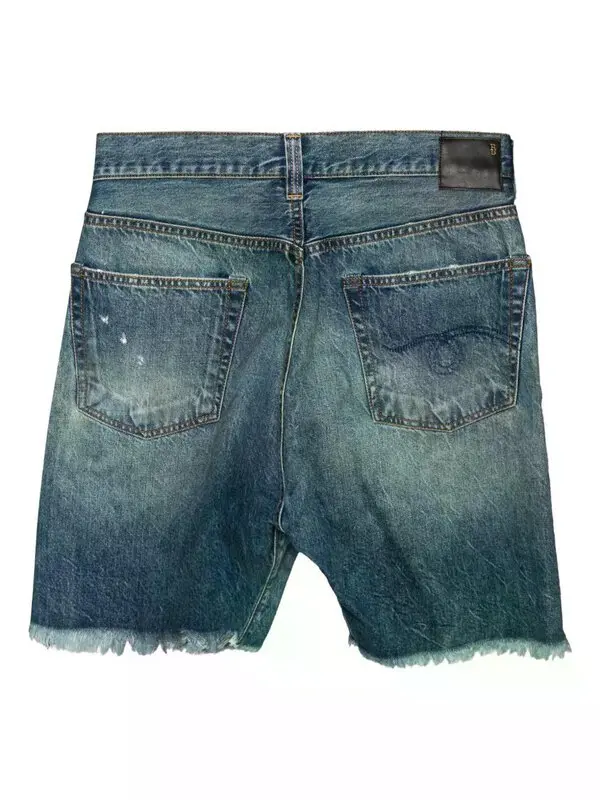 R13 Asymmetric Closure Frayed Edge Denim Shorts