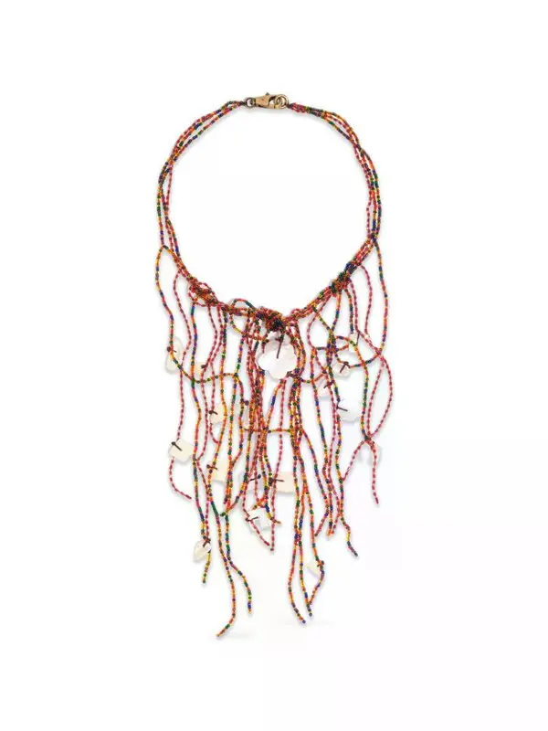 Bimba Y Lola Multicolored Beaded Necklace With Mother Of Pearl Tassels - Gold