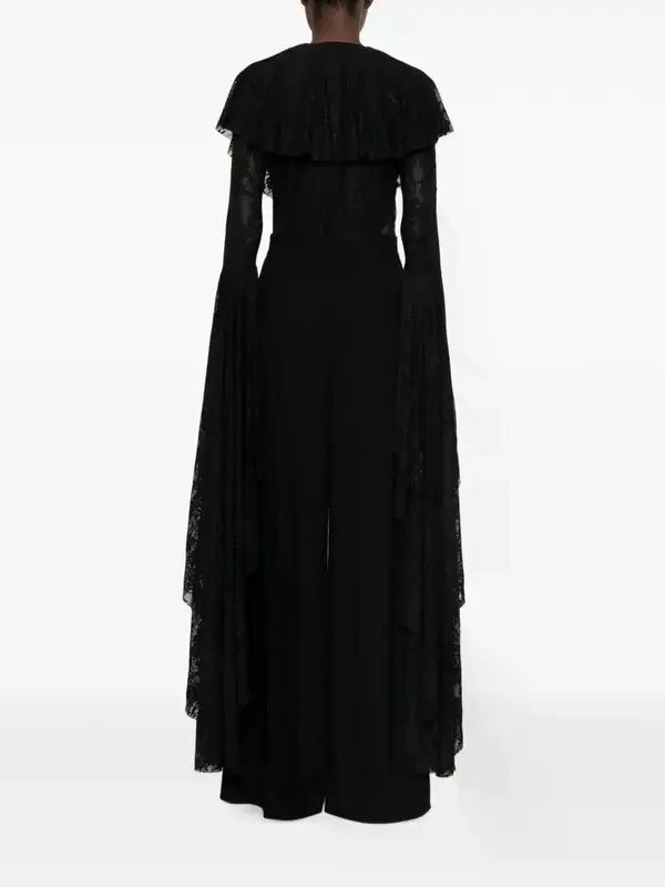 Norma Kamali Ruffled V-neck Lace Bodysuit