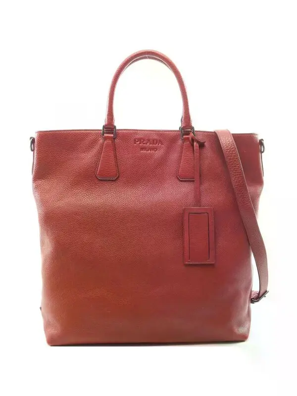Prada Grained Leather Tote Bag - Red