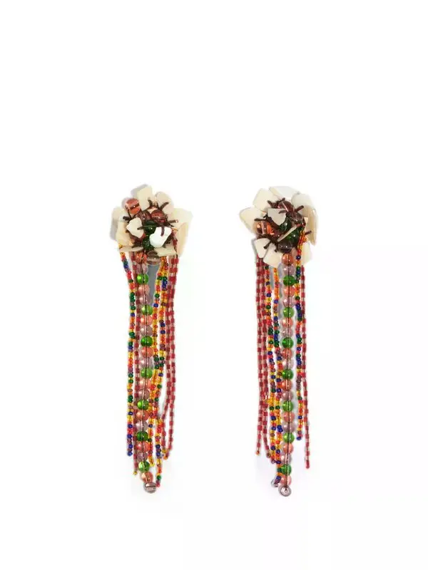 Bimba Y Lola Mother-of-pearl And Red-bead Earrings - Neutrals