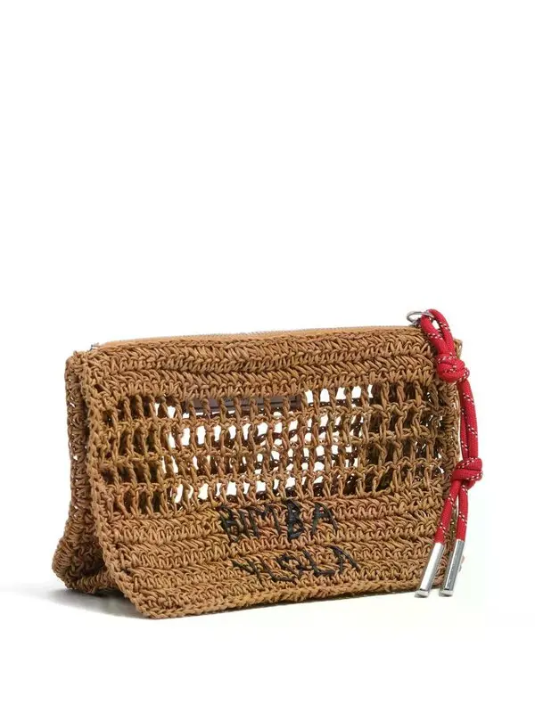 Bimba Y Lola Small Dark-natural Raffia-effect Make-up Case
